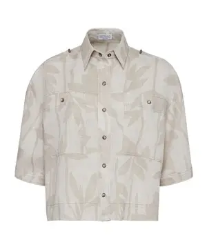 Brunello Cucinelli Leaf Print Short Sleeve Shirt
