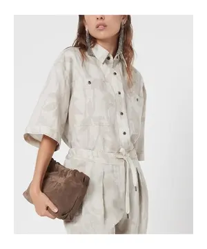 Brunello Cucinelli Leaf Print Short Sleeve Shirt