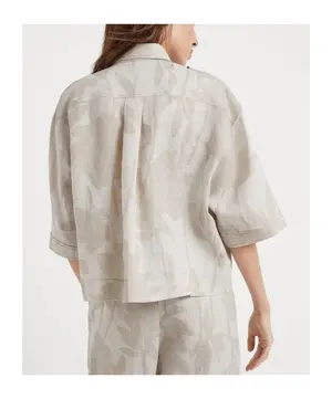 Brunello Cucinelli Leaf Print Short Sleeve Shirt