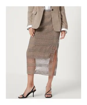 Brunello Cucinelli High-waist Silk Skirt With Mesh Stitching