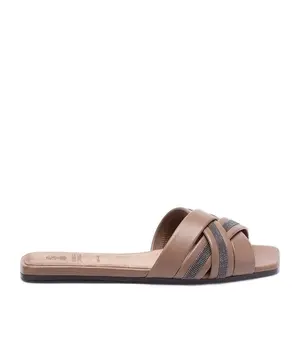 Brunello Cucinelli Beaded Slip-on Sandals - Brown