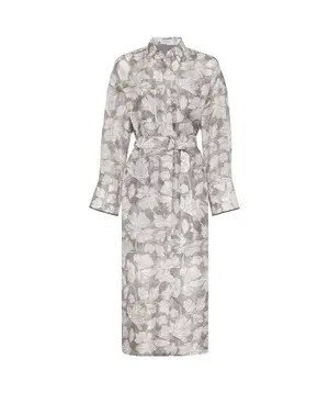 Brunello Cucinelli Floral Printed Belted Midi Dress