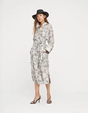 Brunello Cucinelli Floral Printed Belted Midi Dress