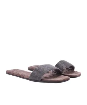 Brunello Cucinelli Embellished Open Toe Slides - Black