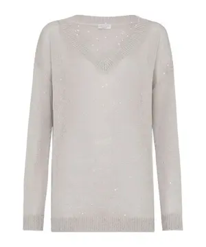 Brunello Cucinelli Sequin-embellished V-neck Jumper