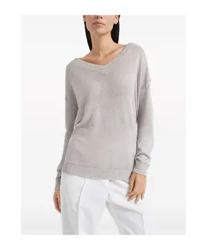 Brunello Cucinelli Sequin-embellished V-neck Jumper