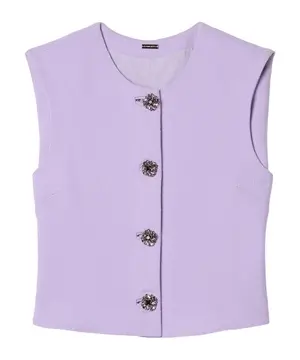 Adam Lippes Wool Crepe Cropped Waistcoat - Purple