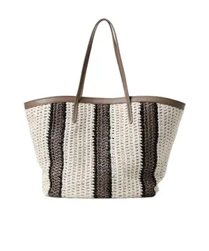 Brunello Cucinelli Striped Woven Tote Bag