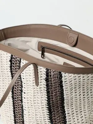 Brunello Cucinelli Striped Woven Tote Bag