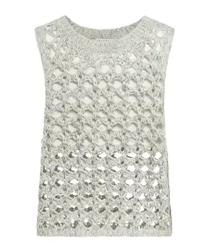 Brunello Cucinelli Open-knit Sleeveless Vest - White