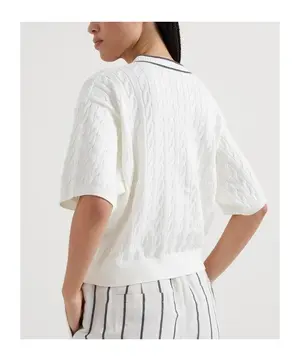 Brunello Cucinelli Cable Knit Cotton Cardigan With Contrast Trim