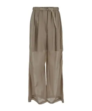 Brunello Cucinelli Semi-sheer Belted Wide-leg Trousers