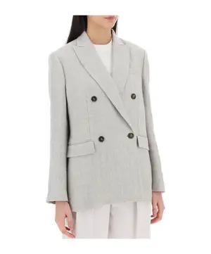 Brunello Cucinelli Herringbone Linen Double-breasted Blazer