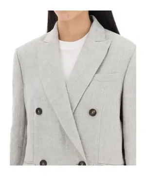 Brunello Cucinelli Herringbone Linen Double-breasted Blazer