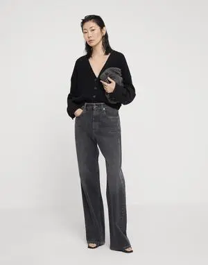Brunello Cucinelli V-neck Ribbed Knit Cardigan With Sheer Sleeves