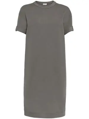 Brunello Cucinelli Monili-detailed Crewneck T-shirt Dress - Gray