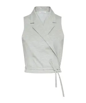 Brunello Cucinelli Sleeveless Wrap Blouse - Gray