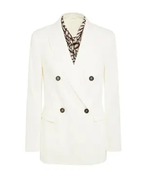 Brunello Cucinelli Double-breasted Woven Blazer With Scarf Detail