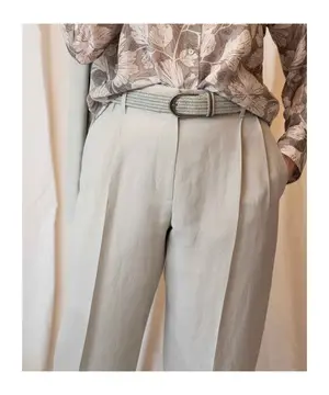 Brunello Cucinelli Pleated Flax Trousers With Beaded Detail