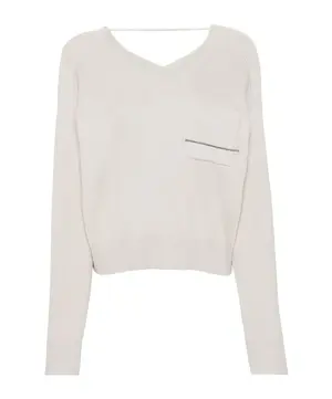 Brunello Cucinelli Monili Chain V-neck Cotton Jumper