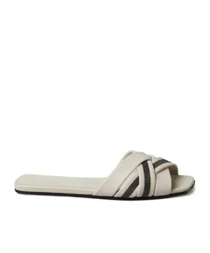 Brunello Cucinelli Beaded Slip-on Sandals - Ivory