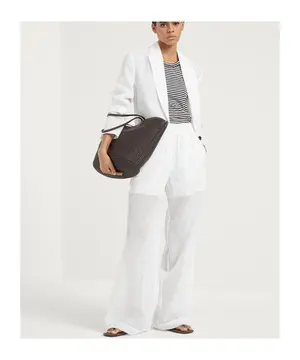 Brunello Cucinelli High-waist Wide-leg Trousers - White