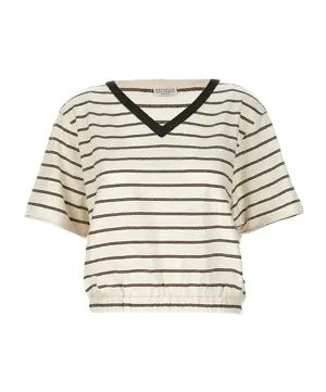 Brunello Cucinelli Monile V-neck Striped T-shirt