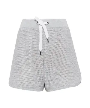 Brunello Cucinelli Sparkling Net Knit Drawstring Shorts - Silver
