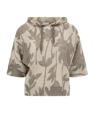 Brunello Cucinelli Floral-jacquard Hooded Knitted Top