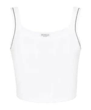 Brunello Cucinelli Square Neck Cropped Top - White