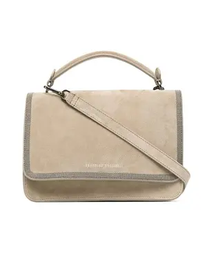 Brunello Cucinelli Suede Metallic Trim Crossbody Bag