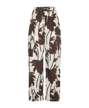 Brunello Cucinelli Brunello Cucinelli Floral Print Drawstring Trousers Multicolor