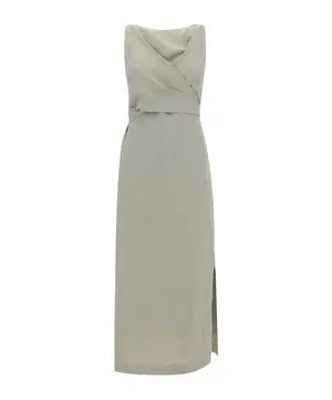 Brunello Cucinelli Sleeveless Maxi Dress With Knotted Waist - Gray