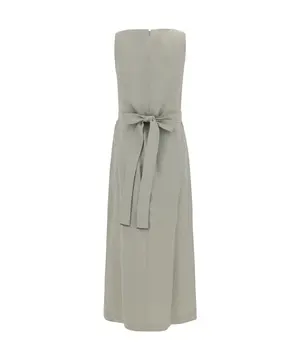 Brunello Cucinelli Sleeveless Maxi Dress With Knotted Waist - Gray