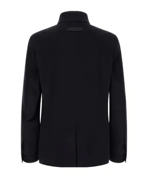 Zegna High-neck Button-front Jacket With Leather Detail