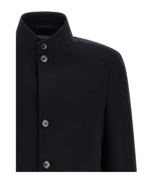 Zegna High-neck Button-front Jacket With Leather Detail