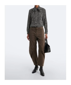 NILI LOTAN Shon Cotton Twill Barrel-leg Pants - Brown
