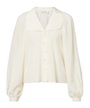 FRAME Gala Silk Georgette Blouse With Voluminous Sleeves - White