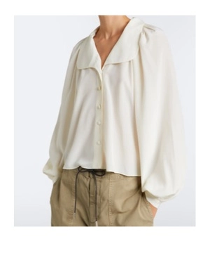 FRAME Gala Silk Georgette Blouse With Voluminous Sleeves - White