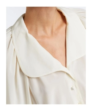 FRAME Gala Silk Georgette Blouse With Voluminous Sleeves - White