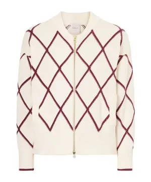 Varley Cream Argyle Knit Bomber Jacket - No