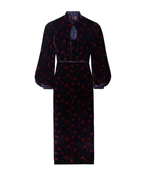 Saloni Domino Cutout Floral-print Velvet Midi Dress - No