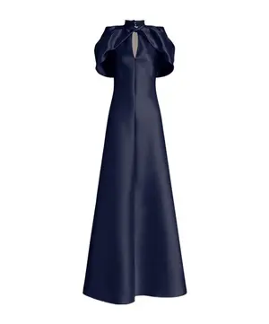Alberta Ferretti Cape Sleeve High Neck Gown
