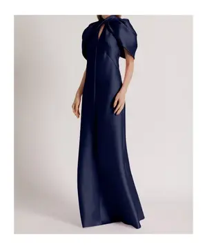Alberta Ferretti Cape Sleeve High Neck Gown