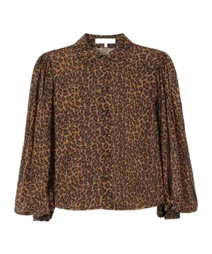 FRAME Leopard Print Silk Crepe De Chine Blouse