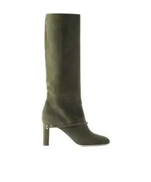 Jennifer Chamandi Buckled Suede Knee Boots - Green