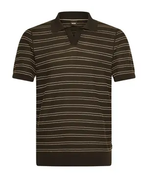 Hugo Boss Narciso Striped Knit Polo Shirt - Brown