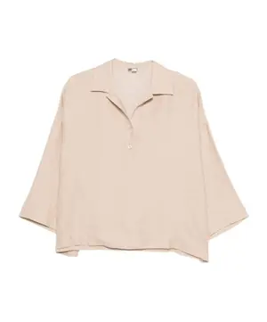 Eleventy Spread-collar Short-sleeve Blouse - Nude