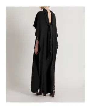 Alberta Ferretti Long Dress With Integrated Cape And Back Bow - Black