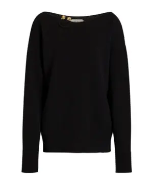 Alberta Ferretti Button-embellished Boat-neck Sweater - Black